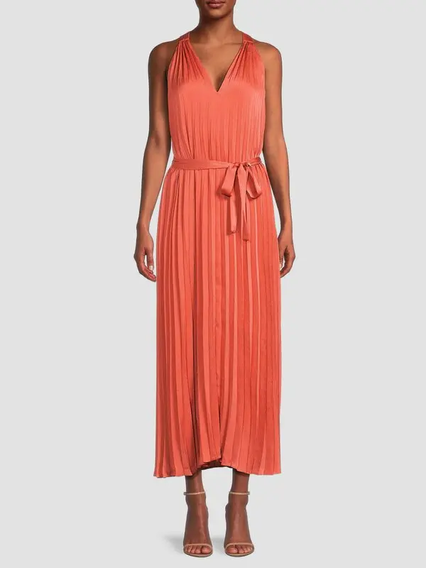 UNGARO Susan Accordion Pleated Satin Cocktail Dress