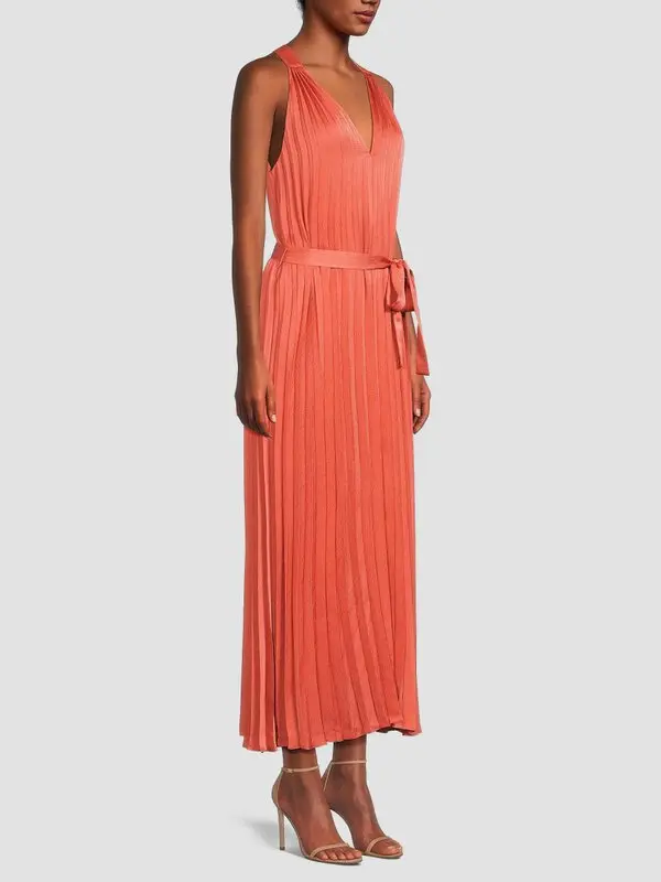 UNGARO Susan Accordion Pleated Satin Cocktail Dress
