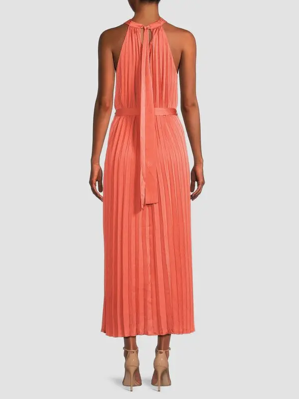 UNGARO Susan Accordion Pleated Satin Cocktail Dress
