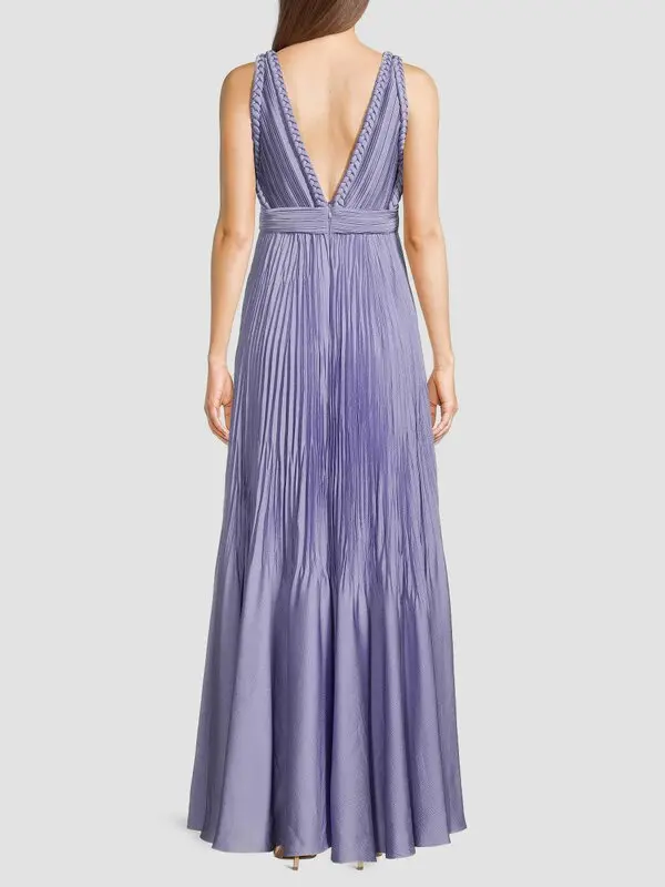 UNGARO Hazel Pleated Satin V-neck Gown