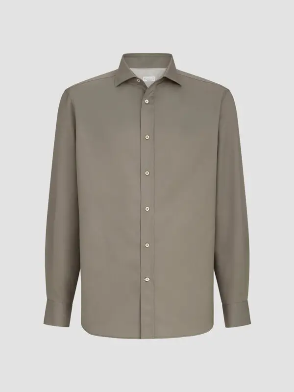 Brunello Cucinelli Gart-dyed Twill Shirt With Spread Collar - Khaki