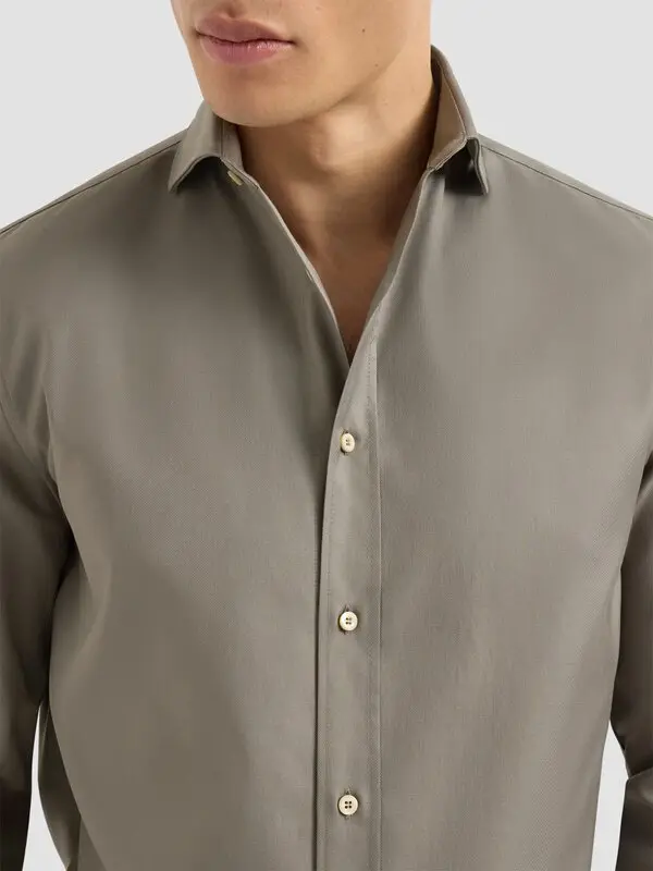 Brunello Cucinelli Gart-dyed Twill Shirt With Spread Collar - Khaki