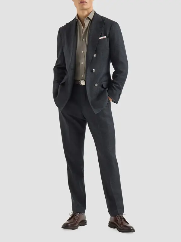 Brunello Cucinelli Gart-dyed Twill Shirt With Spread Collar - Khaki
