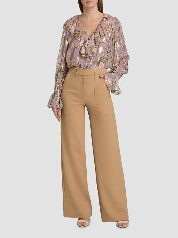 Kobi Halperin Leia Metallic Floral Jacquard Ruffle Blouse