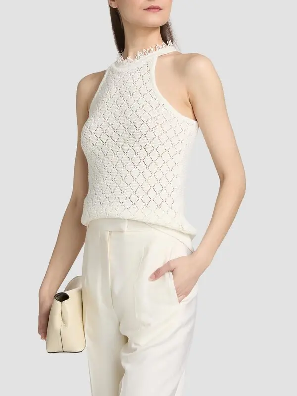 Kobi Halperin Kristin Fringe Collar Cotton-blend Sleeveless Sweater