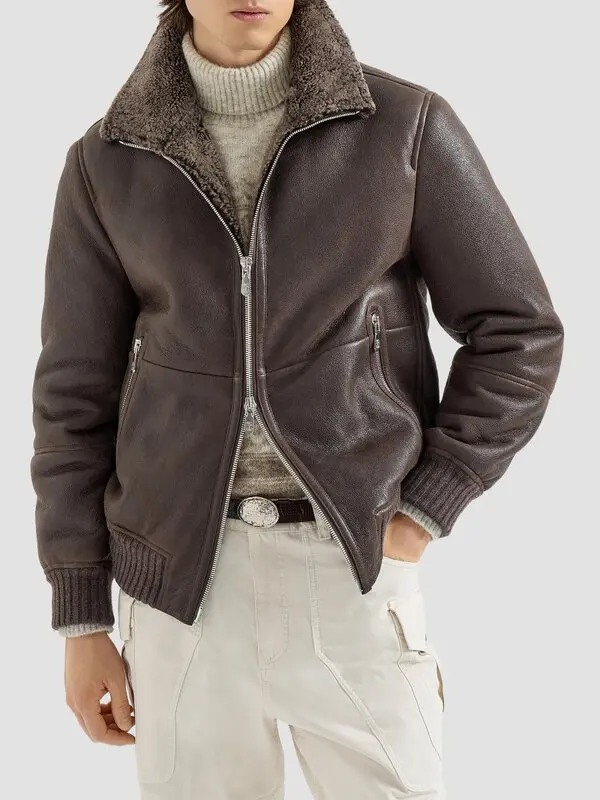 Brunello Cucinelli Vintage-effect Shearling Bomber Jacket