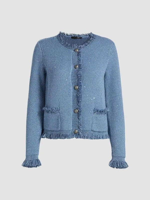 Kobi Halperin Kailey Metallic-knit Frayed Linen-blend Cardigan - Blue