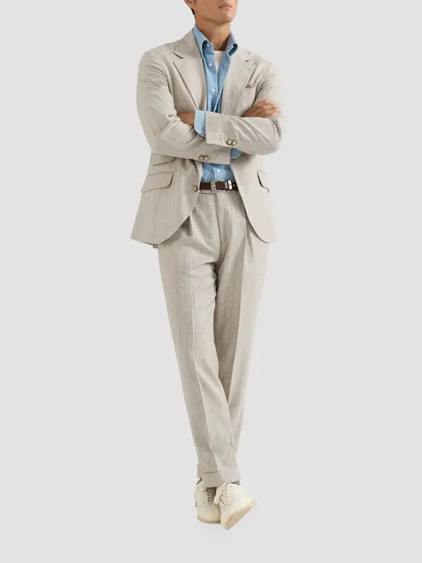 Brunello Cucinelli Striped Cashmere And Silk Diagonal Flannel Deconstructed Cavallo Blazer