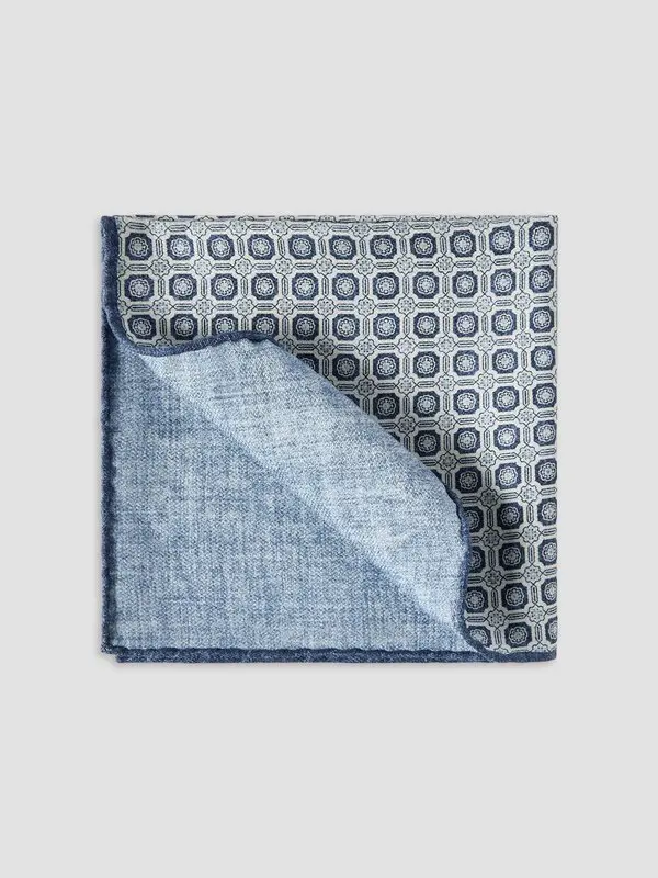 Brunello Cucinelli Silk Pocket Square With Geometric Design - Blue