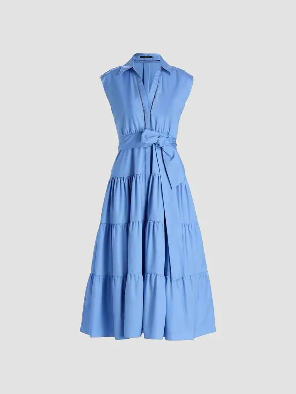 Kobi Halperin Bea Cotton-poplin Tiered Self-belt Midi-dress - Blue Jay