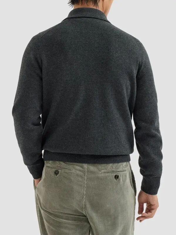 Brunello Cucinelli Cashmere Shirt-style Cardigan With Chest Pockets - Stone Grey