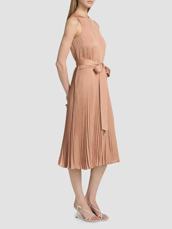 Kobi Halperin Maxine Satin Tie-waist Sleeveless Midi-dress - Chai