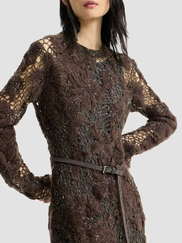 Brunello Cucinelli Whispering Bloom Embroidery Knit Dress