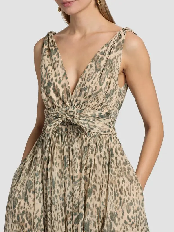 UNGARO Jillian Leopard-print Cotton Voile Midi-dress