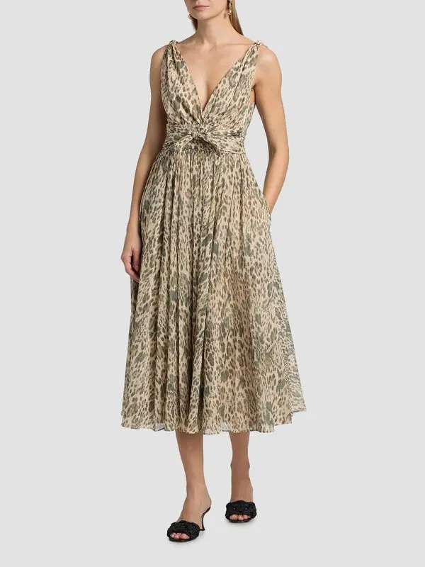 UNGARO Jillian Leopard-print Cotton Voile Midi-dress