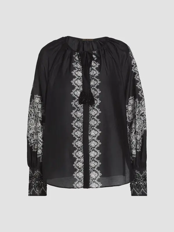 Kobi Halperin Hope Lace Print Cotton-silk Blouse - Black