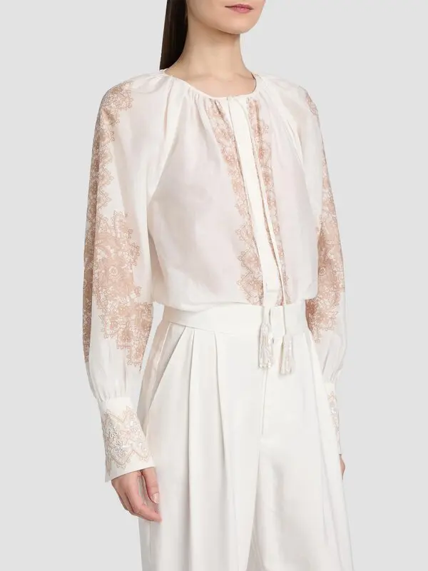 Kobi Halperin Hope Lace Print Cotton-silk Blouse - Ivory