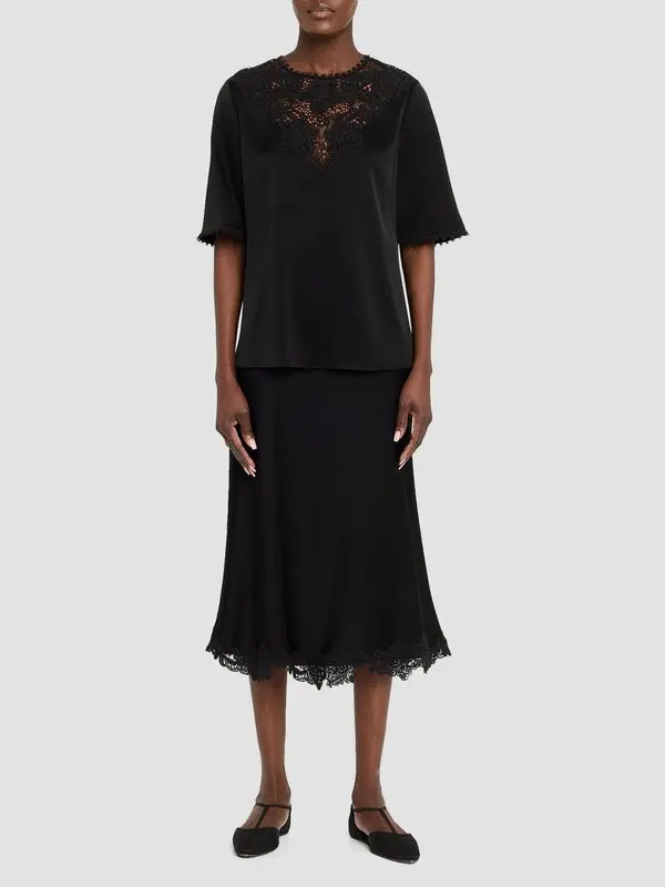 Kobi Halperin Brooks Lace-trim Satin Midi-skirt
