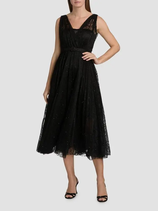 UNGARO Tara Tulle Lace Midi-dress