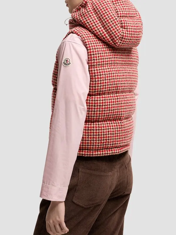 Moncler Niverolle Puffer Vest In Houndstooth Wool Blend
