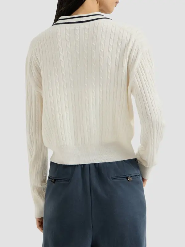 Brunello Cucinelli Cashmere Cable Knit Polo Shirt With Logo