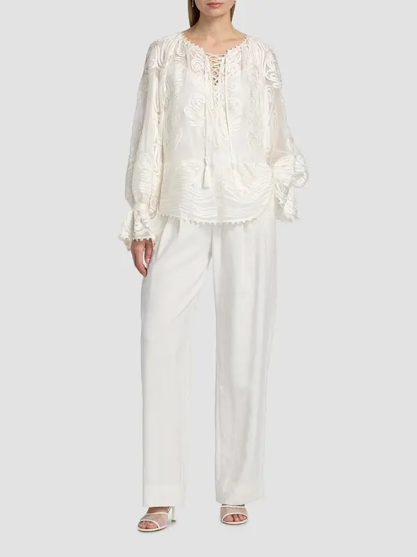 Kobi Halperin Florence Embroidered Sheer Blouse - Ivory
