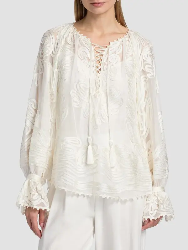 Kobi Halperin Florence Embroidered Sheer Blouse - Ivory