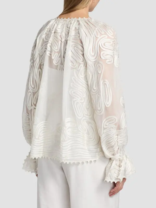 Kobi Halperin Florence Embroidered Sheer Blouse - Ivory