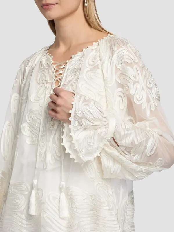 Kobi Halperin Florence Embroidered Sheer Blouse - Ivory