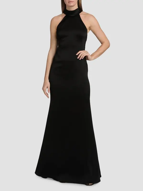 UNGARO Poppy Satin Halter A-line Gown