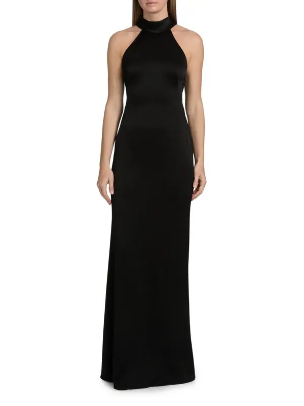 UNGARO Poppy Satin Halter A-line Gown