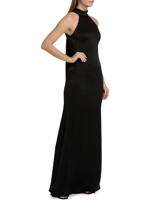 UNGARO Poppy Satin Halter A-line Gown