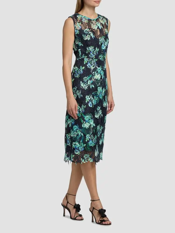UNGARO Palmer Floral Lace Midi-dress