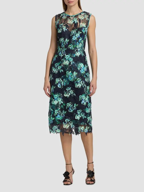 UNGARO Palmer Floral Lace Midi-dress