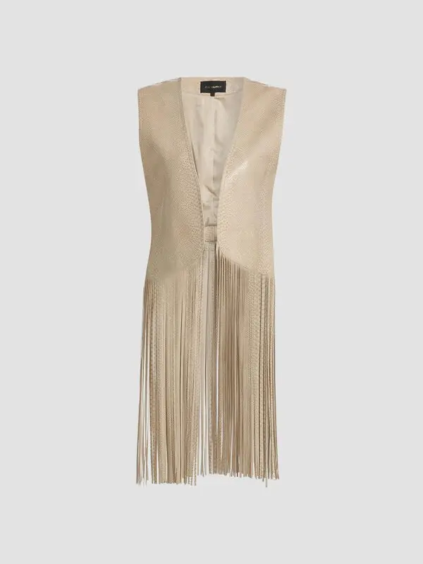 Kobi Halperin Angela Fringe Snake-embossed Leather Vest