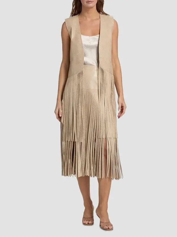 Kobi Halperin Angela Fringe Snake-embossed Leather Vest