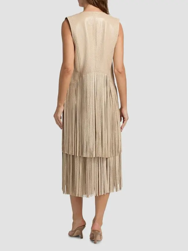 Kobi Halperin Angela Fringe Snake-embossed Leather Vest