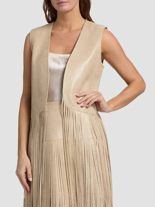Kobi Halperin Angela Fringe Snake-embossed Leather Vest