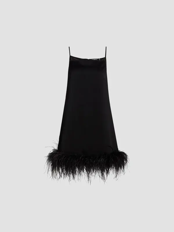 UNGARO Blakely Satin Feather-hem Cocktail Dress