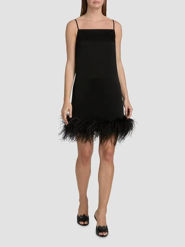 UNGARO Blakely Satin Feather-hem Cocktail Dress