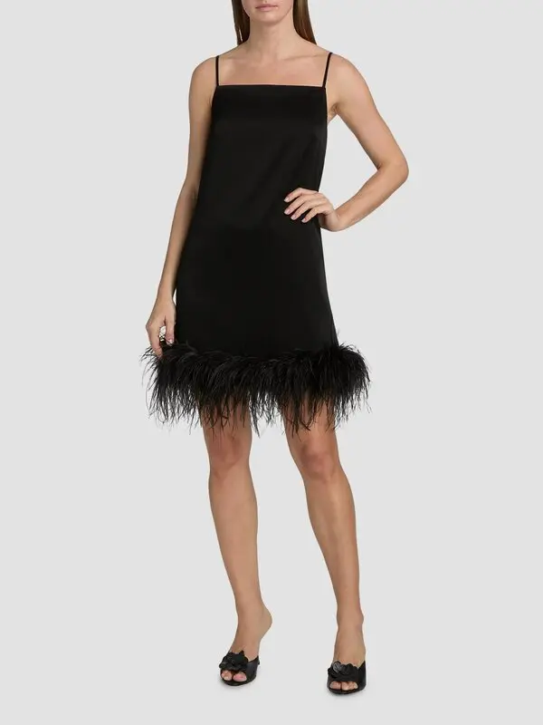 UNGARO Blakely Satin Feather-hem Cocktail Dress