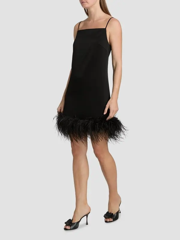 UNGARO Blakely Satin Feather-hem Cocktail Dress