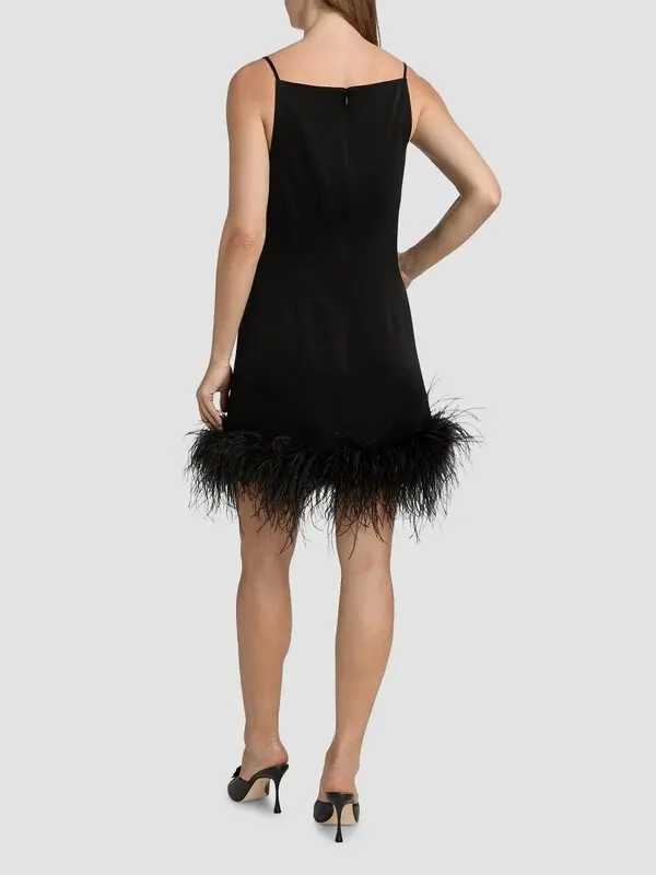 UNGARO Blakely Satin Feather-hem Cocktail Dress