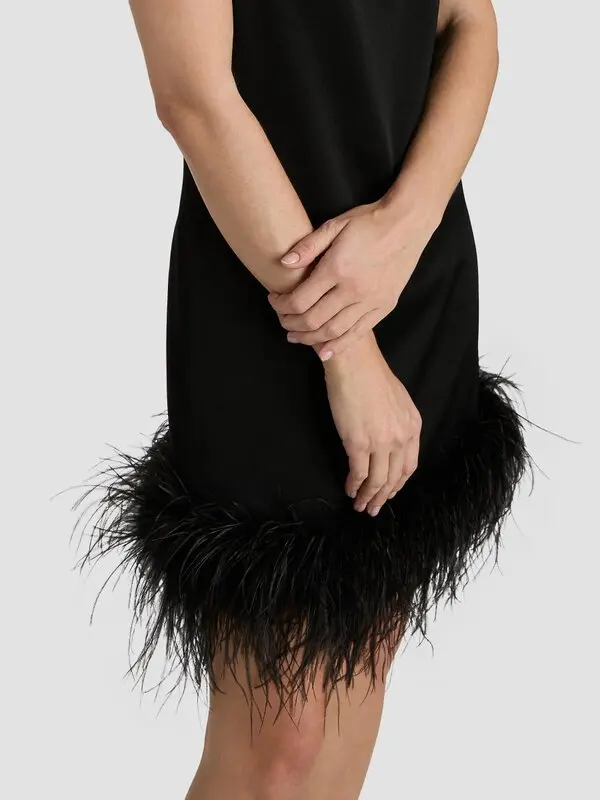 UNGARO Blakely Satin Feather-hem Cocktail Dress