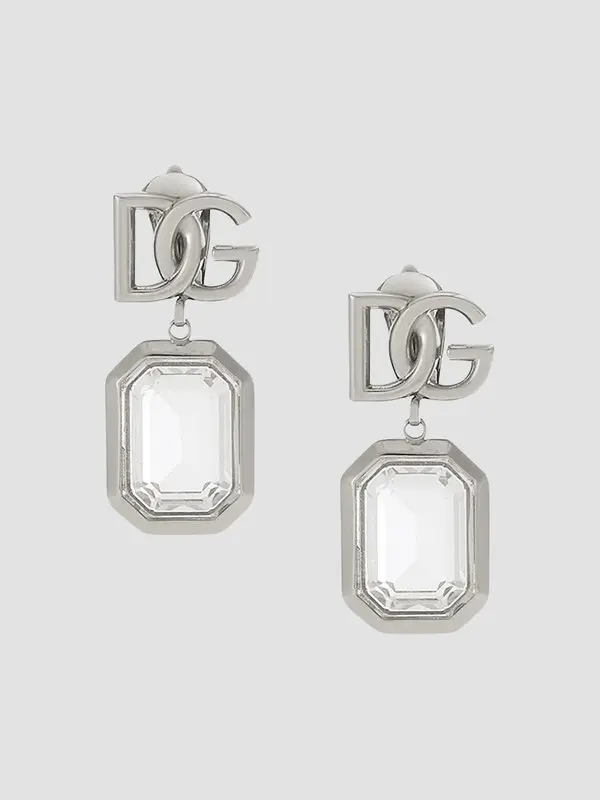 Dolce & Gabbana Silvertone & Crystal Logo Drop Earrings