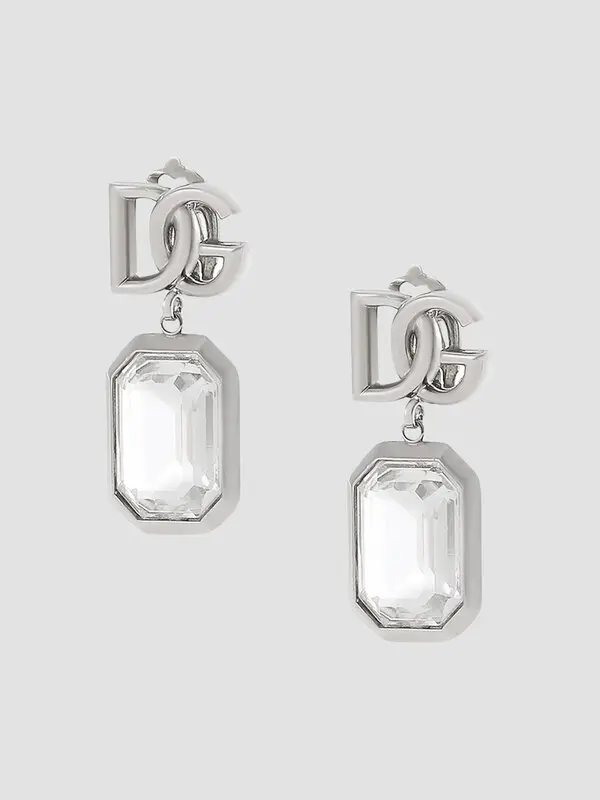 Dolce & Gabbana Silvertone & Crystal Logo Drop Earrings