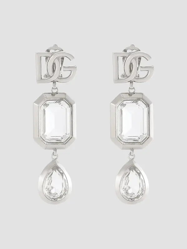 Dolce & Gabbana Silvertone & Crystal Logo Long Drop Earrings