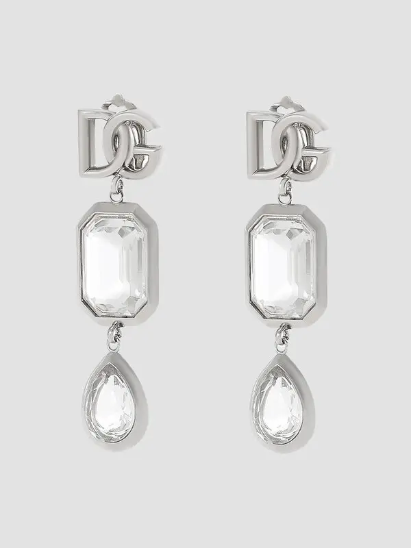 Dolce & Gabbana Silvertone & Crystal Logo Long Drop Earrings