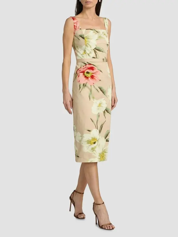 UNGARO Cyra Floral Stretch-cotton Sheath Midi-dress