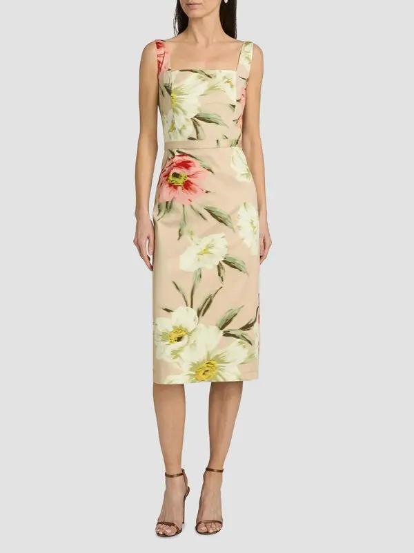 UNGARO Cyra Floral Stretch-cotton Sheath Midi-dress